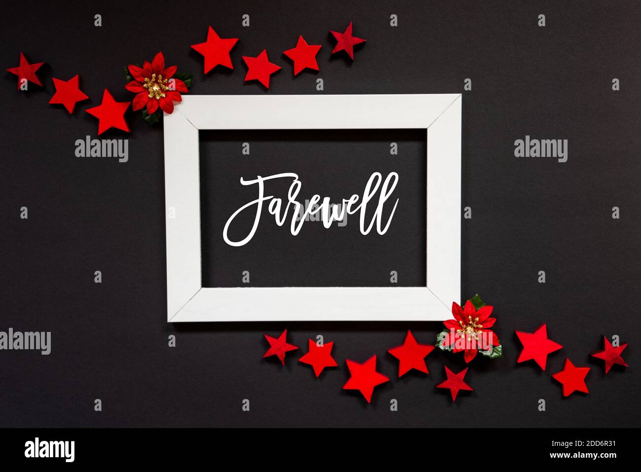 Frame, Red Winter Rose, Star, Text Farewell Stock Photo - Alamy
