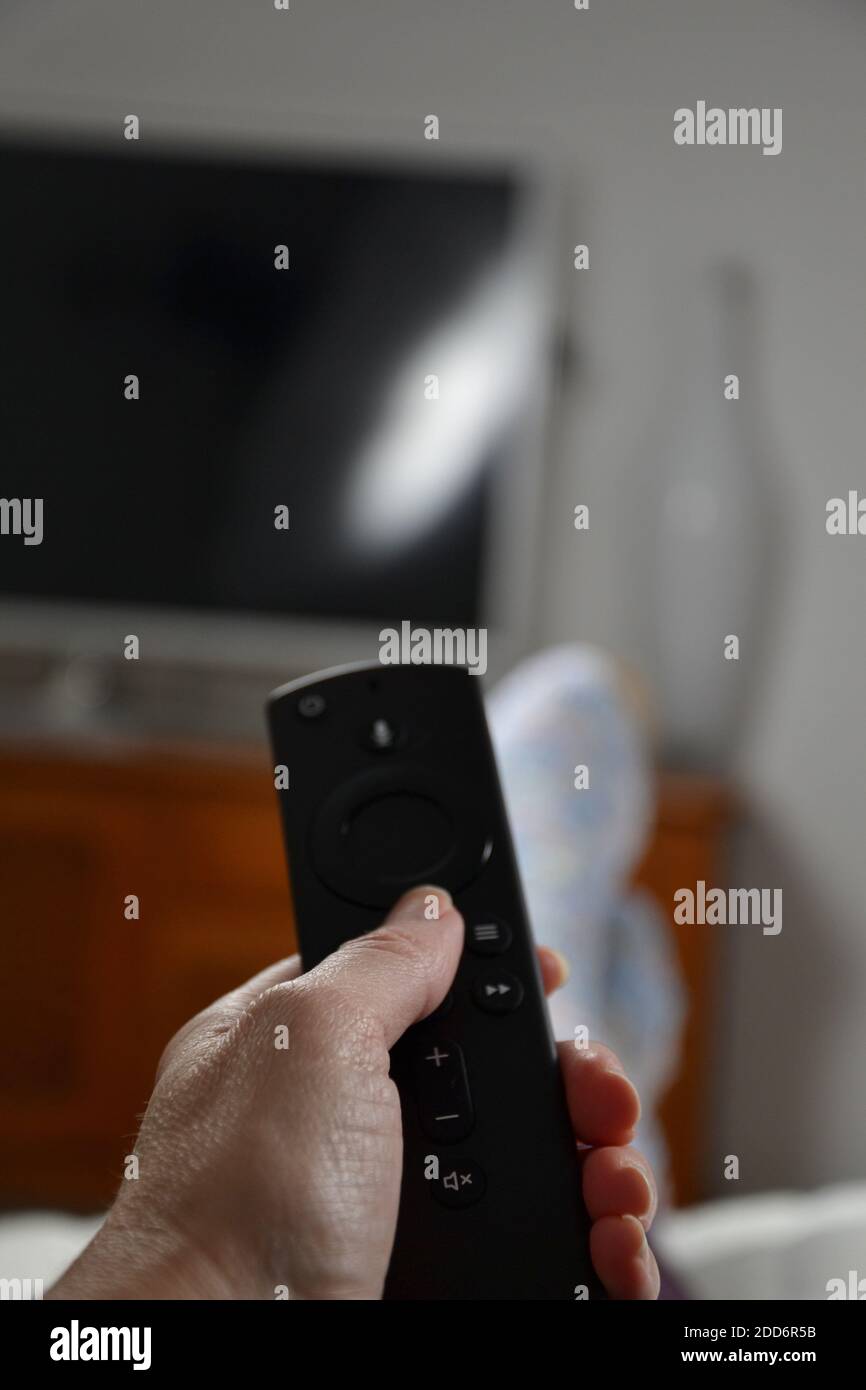 Tv remote control woman hand hi-res stock photography and images - Alamy