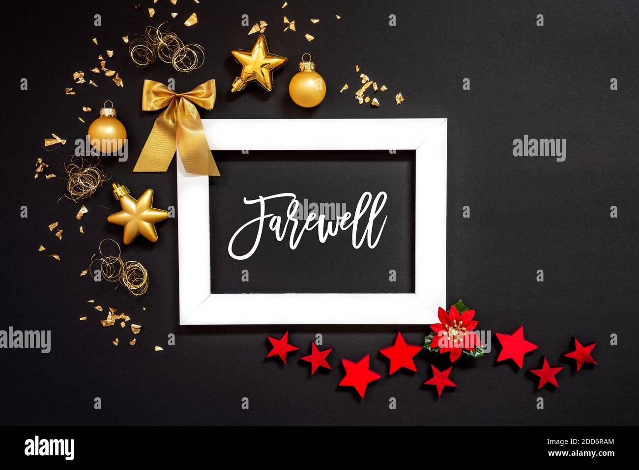Frame, Red And Golden Christmas Decoration, Text Farewell Stock Photo ...