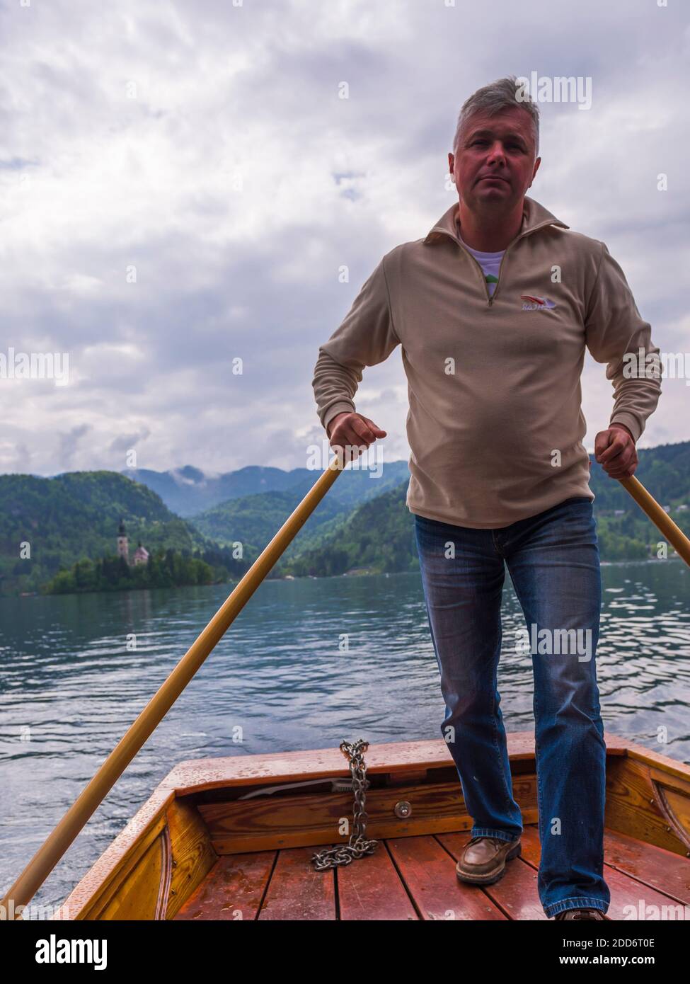 Pletna boat ride, Lake Bled, Gorenjska, Slovenia, Europe Stock Photo ...