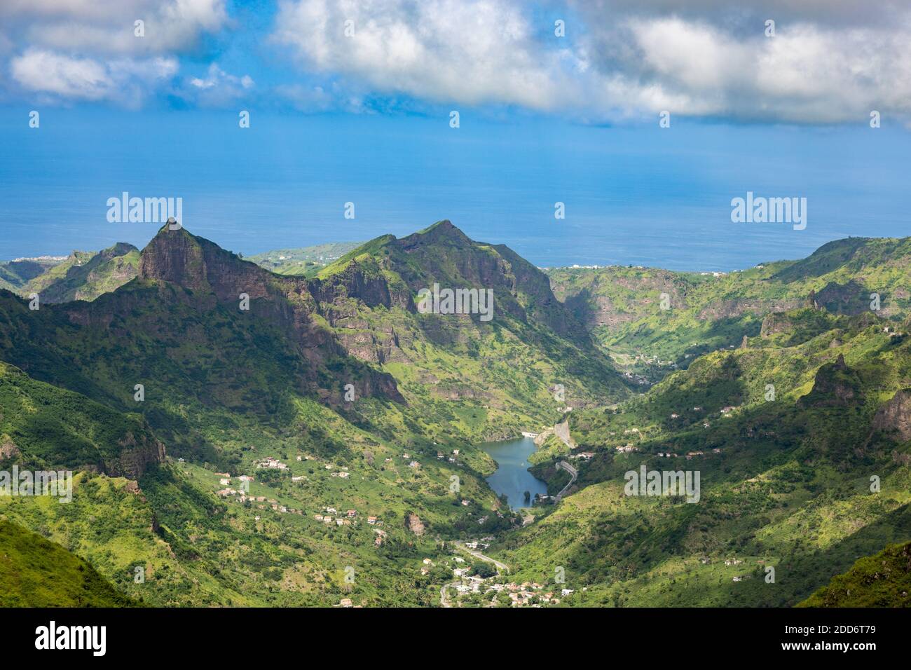 Mountainous green Santiago Island landscape in rain season - Cape Verde ...