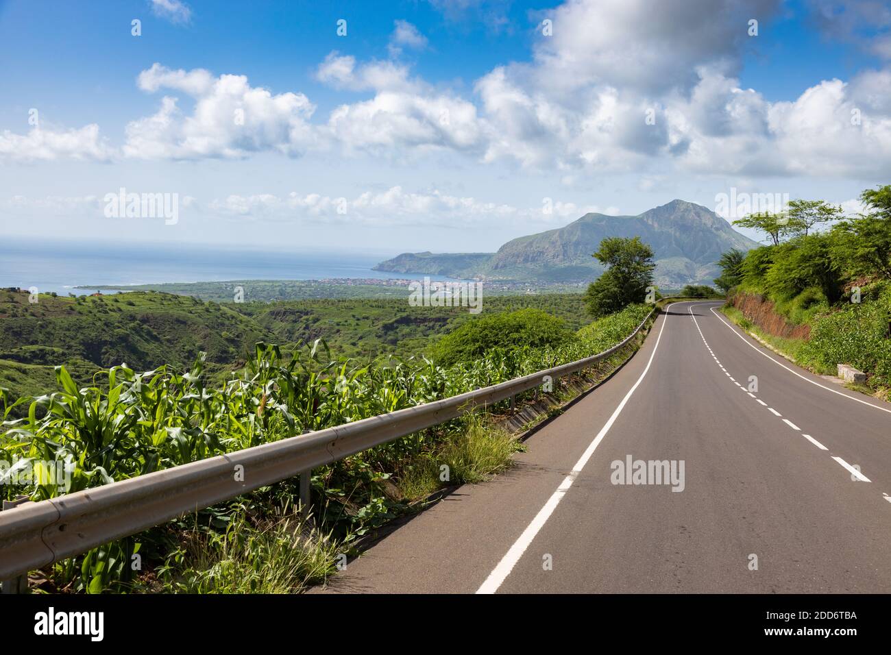 Mountainous green Santiago Island landscape in rain season - Cape Verde ...