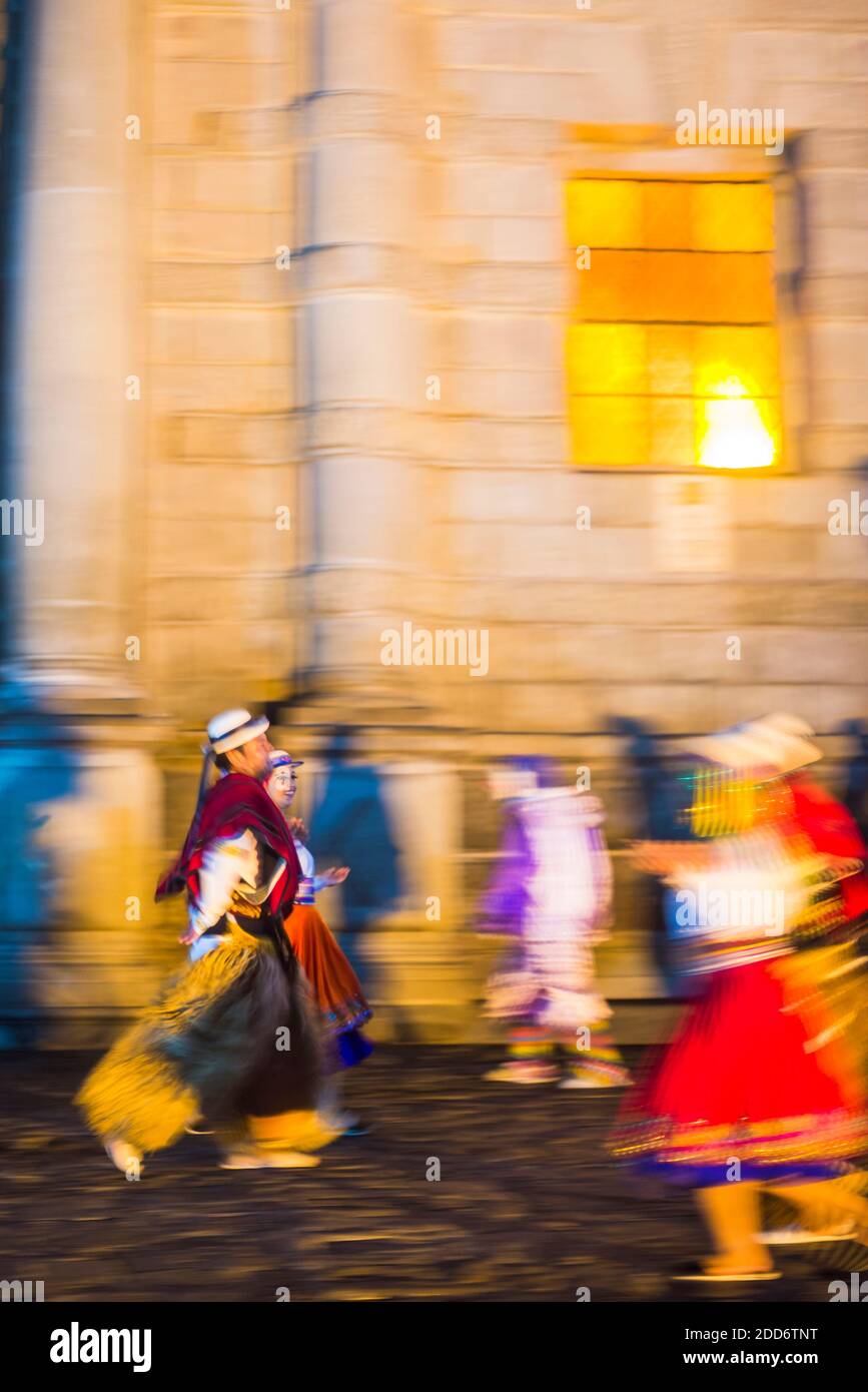 Traditional dancing outside the Historic Centre of the City of Quito ...