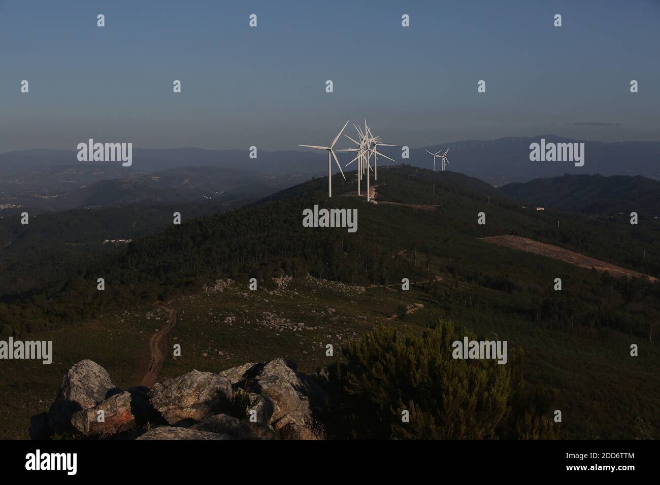 Wind Turbines in Hilly terrain Stock Photo - Alamy