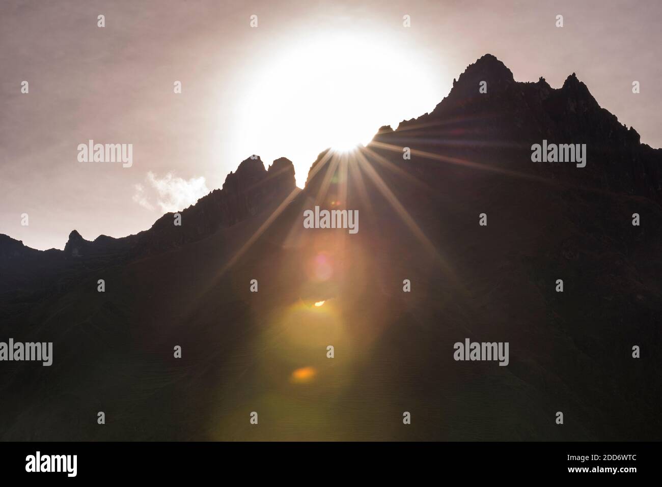 Sunrise behind Andes Mountains on day 2 of Inca Trail trek, Cusco ...