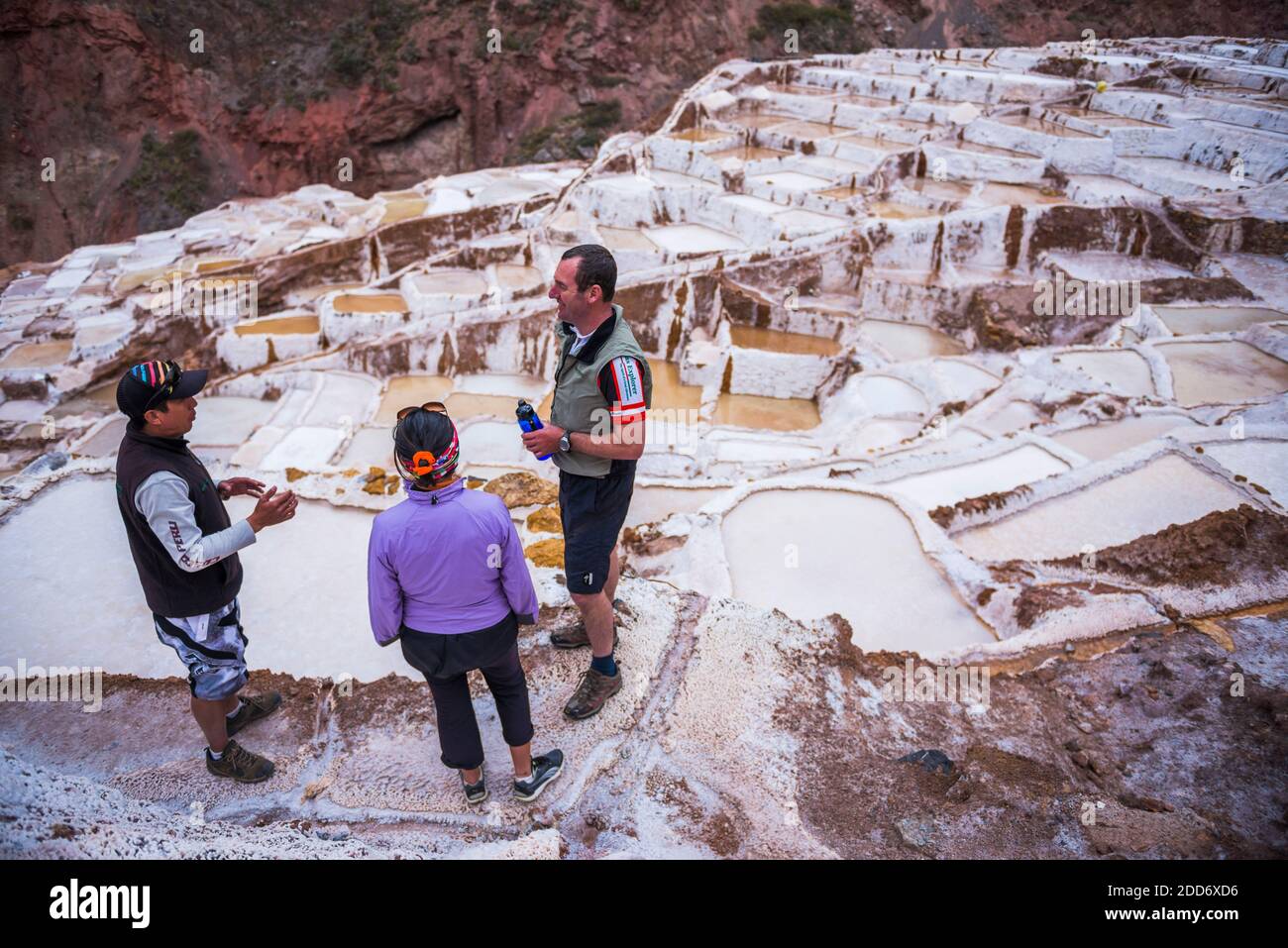 Tourists at Salt pans (Salinas de Maras), Maras, near Cusco (Cuzco ...