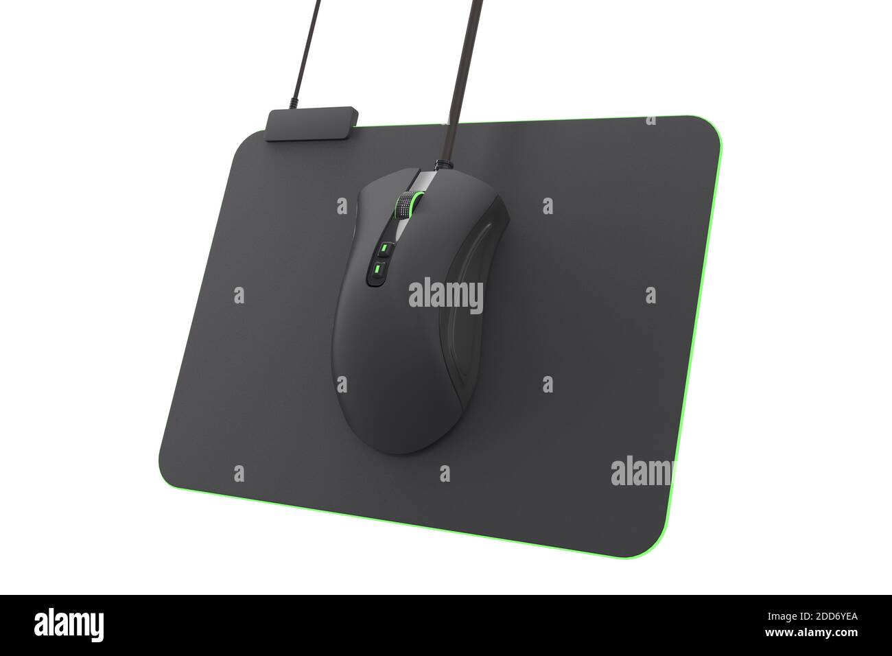 Modern gaming mouse on professional pad isolated on white background ...