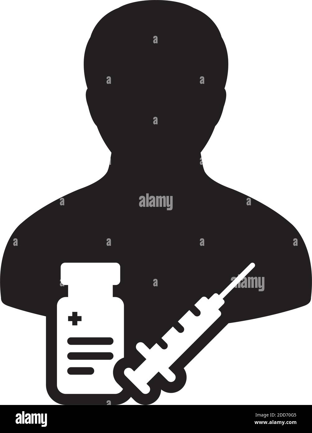 Pharma industry icon vector with vaccine syringe male user person ...