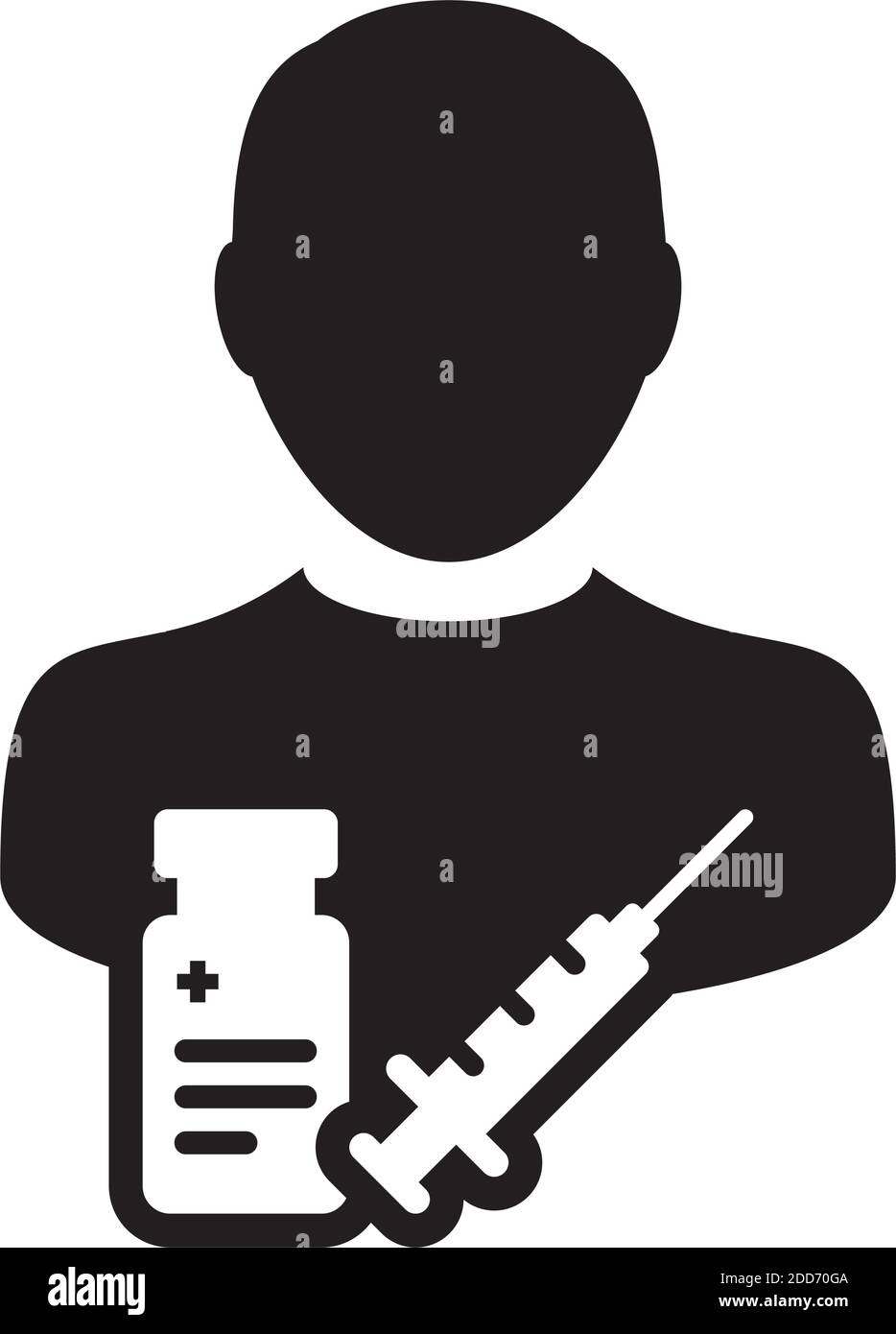 Pharmacy icon vector with vaccine syringe male user person profile ...