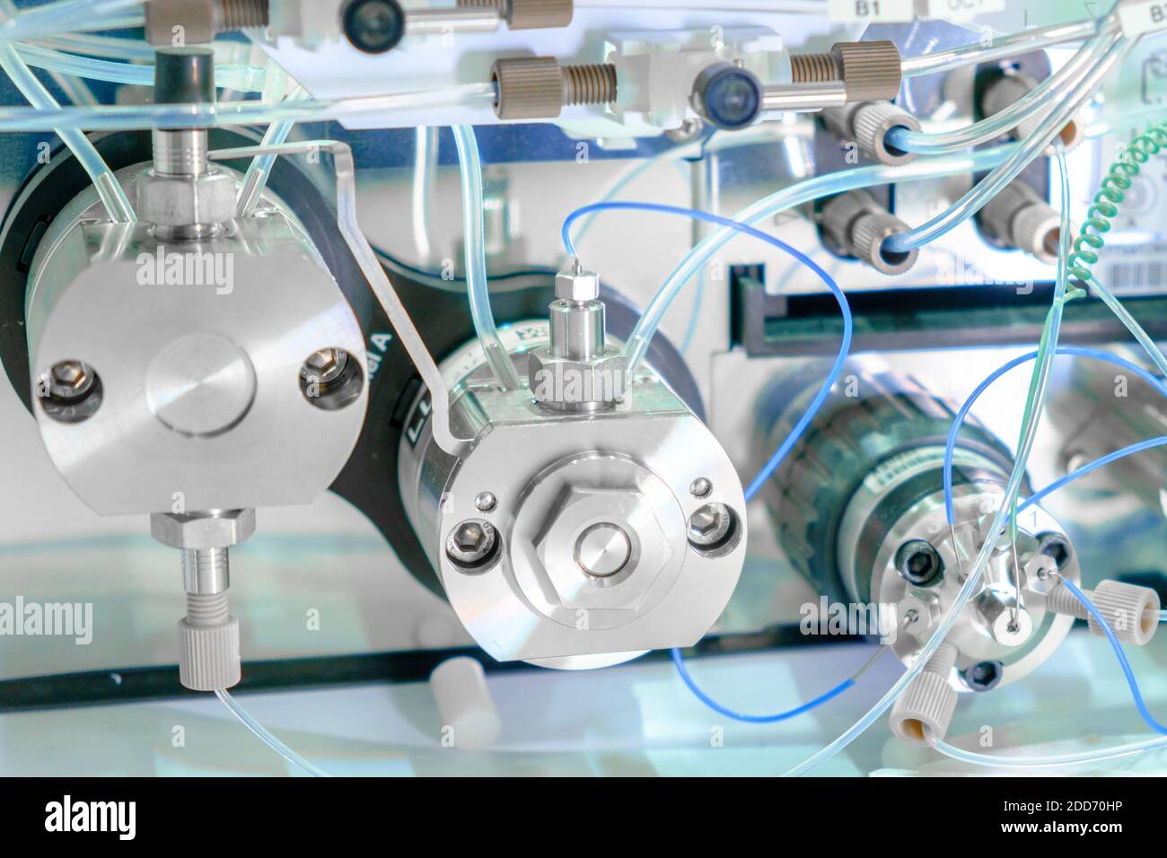 Binary pump in HPLC system. High performance liquid chromatography at ...