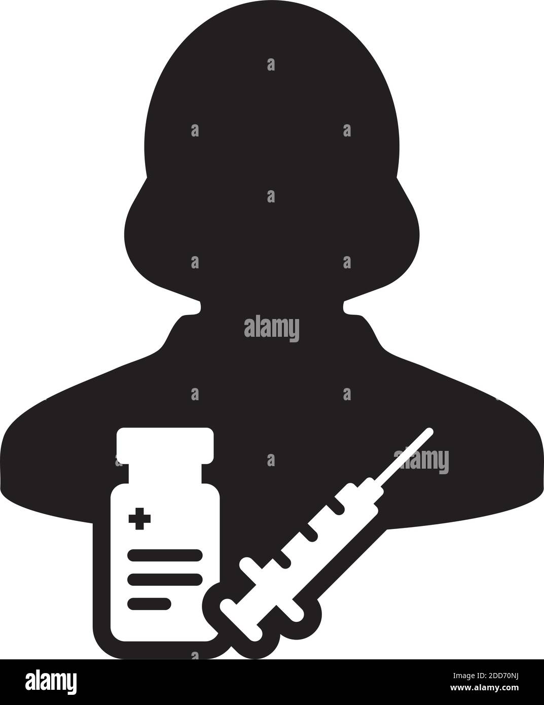 Immunization icon vector with vaccine syringe female user person ...