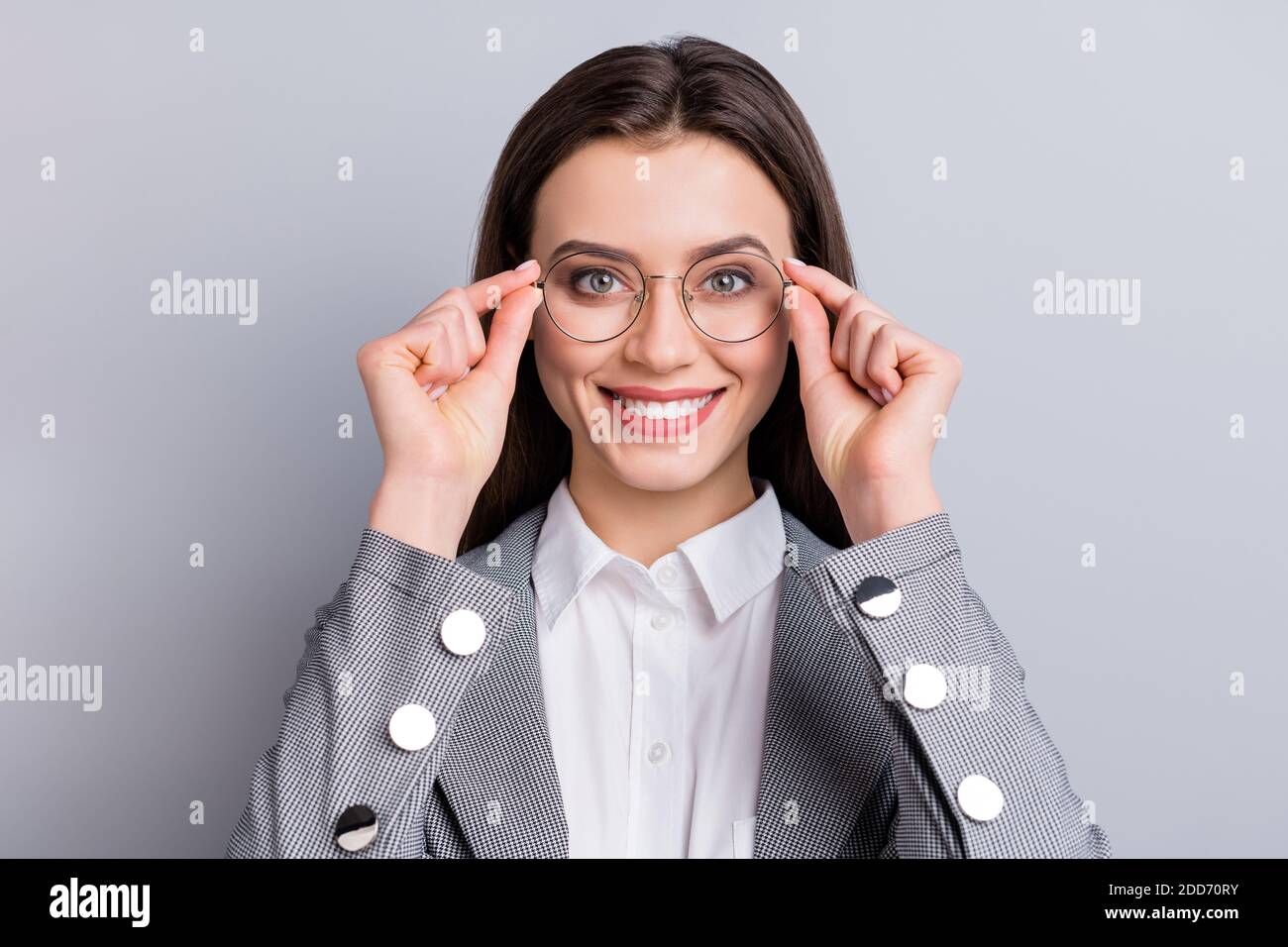 Closeup photo of attractive business lady perfect appearance beaming ...
