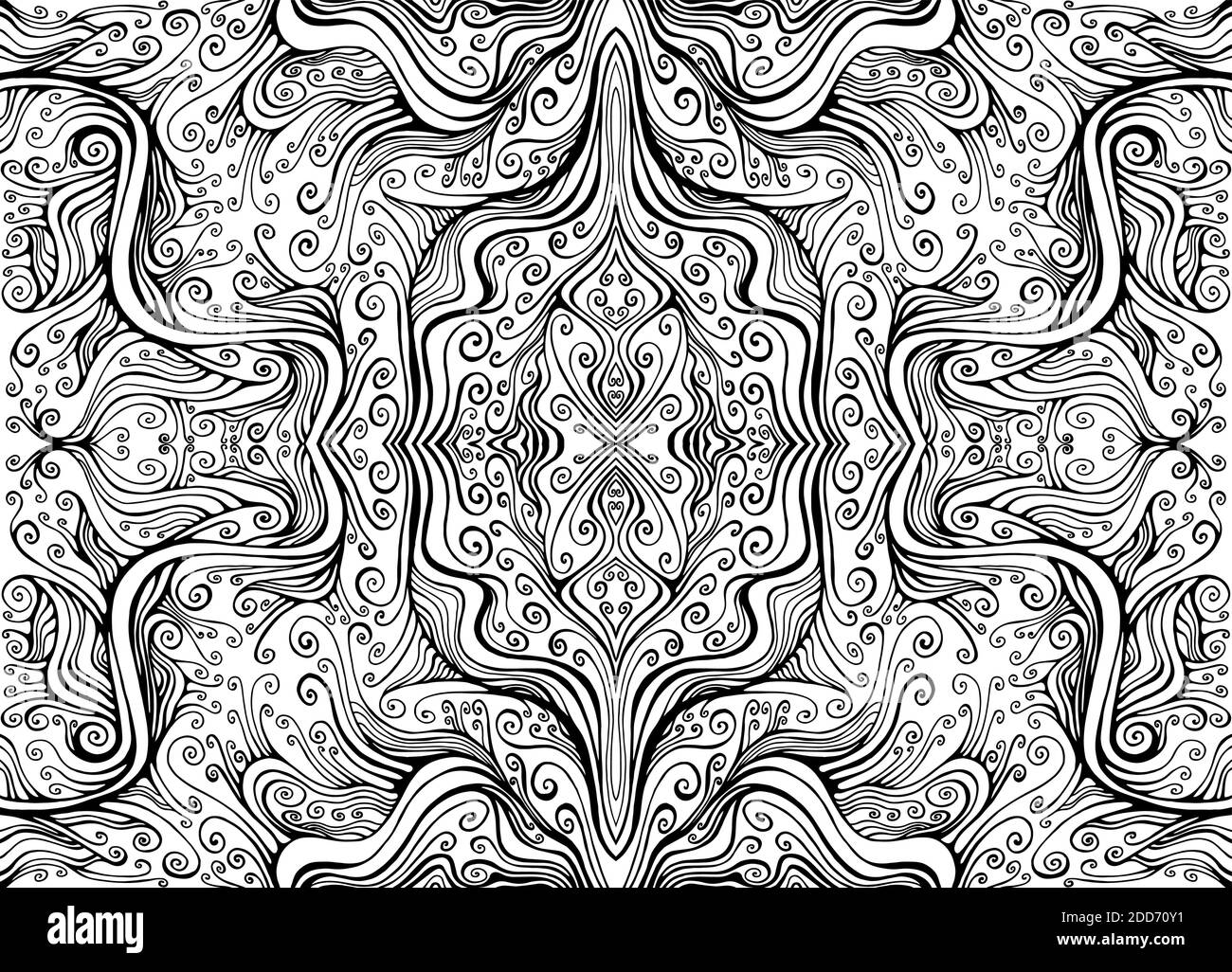 Waves curly decorative abstract psychedelic background. Black and white ...