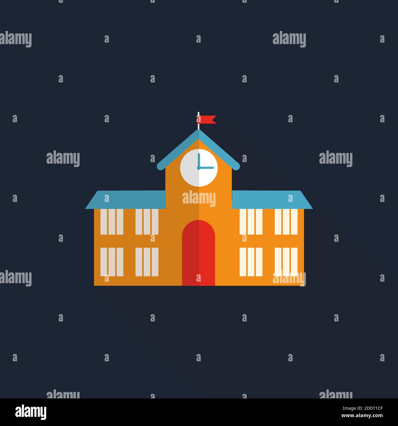 School Building Flat Icon with Long Shadow, Illustration Stock Photo ...