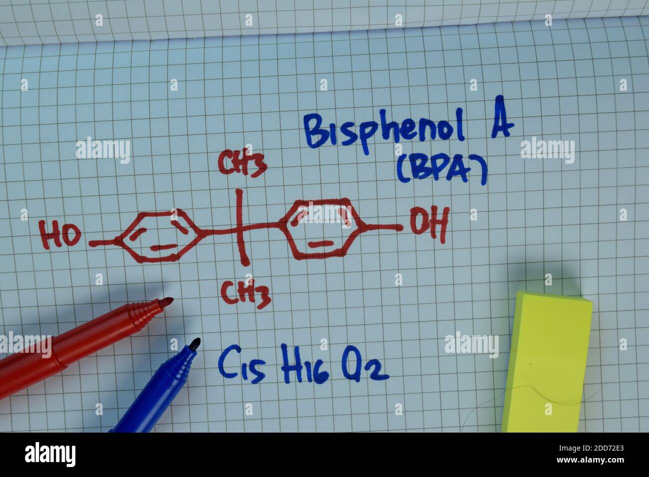 Bisphenol A (BPA) write on a book. Structural chemical formula ...