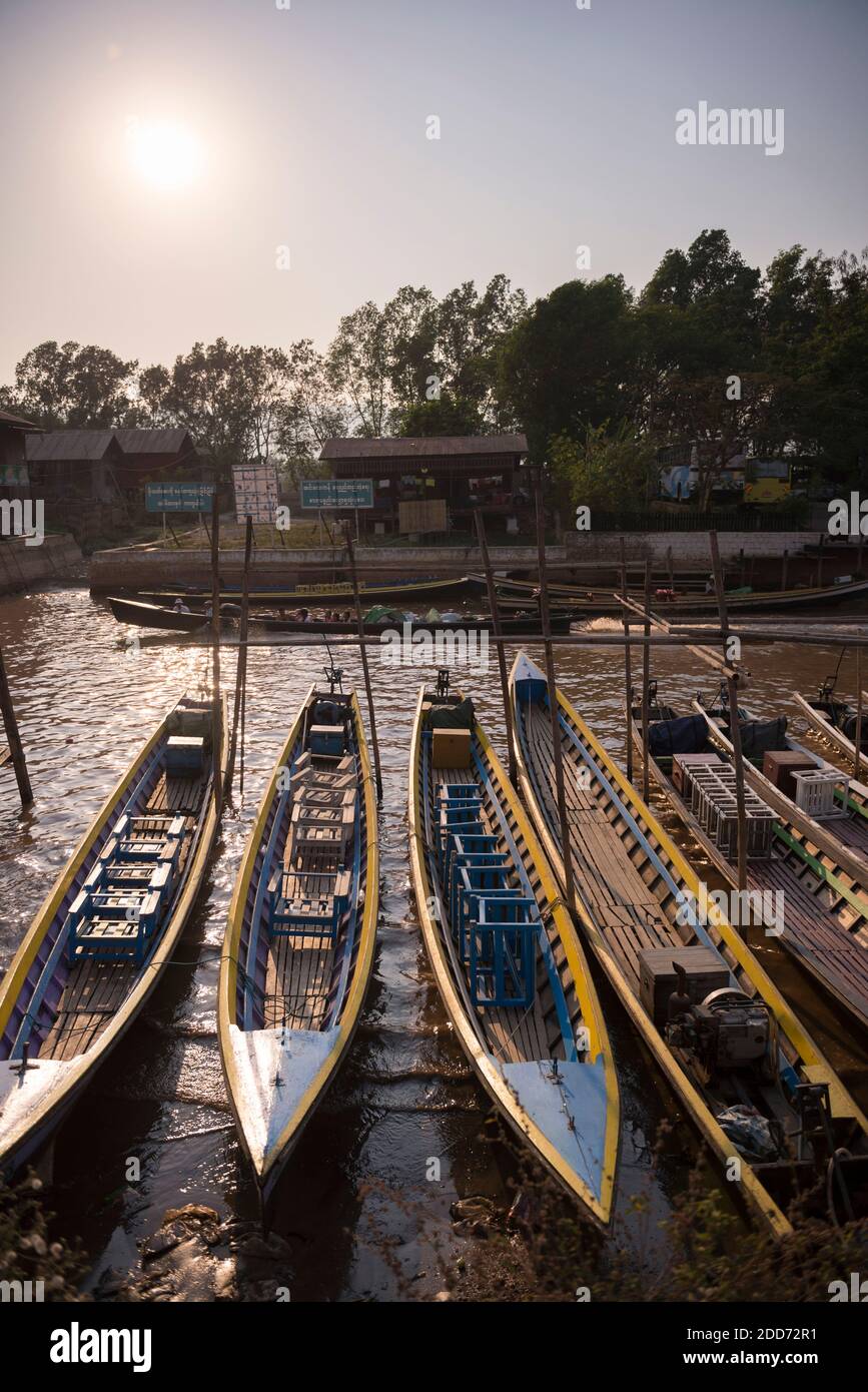 Boats in Nyaungshwe, Inle Lake, Shan State, Myanmar (Burma Stock Photo ...
