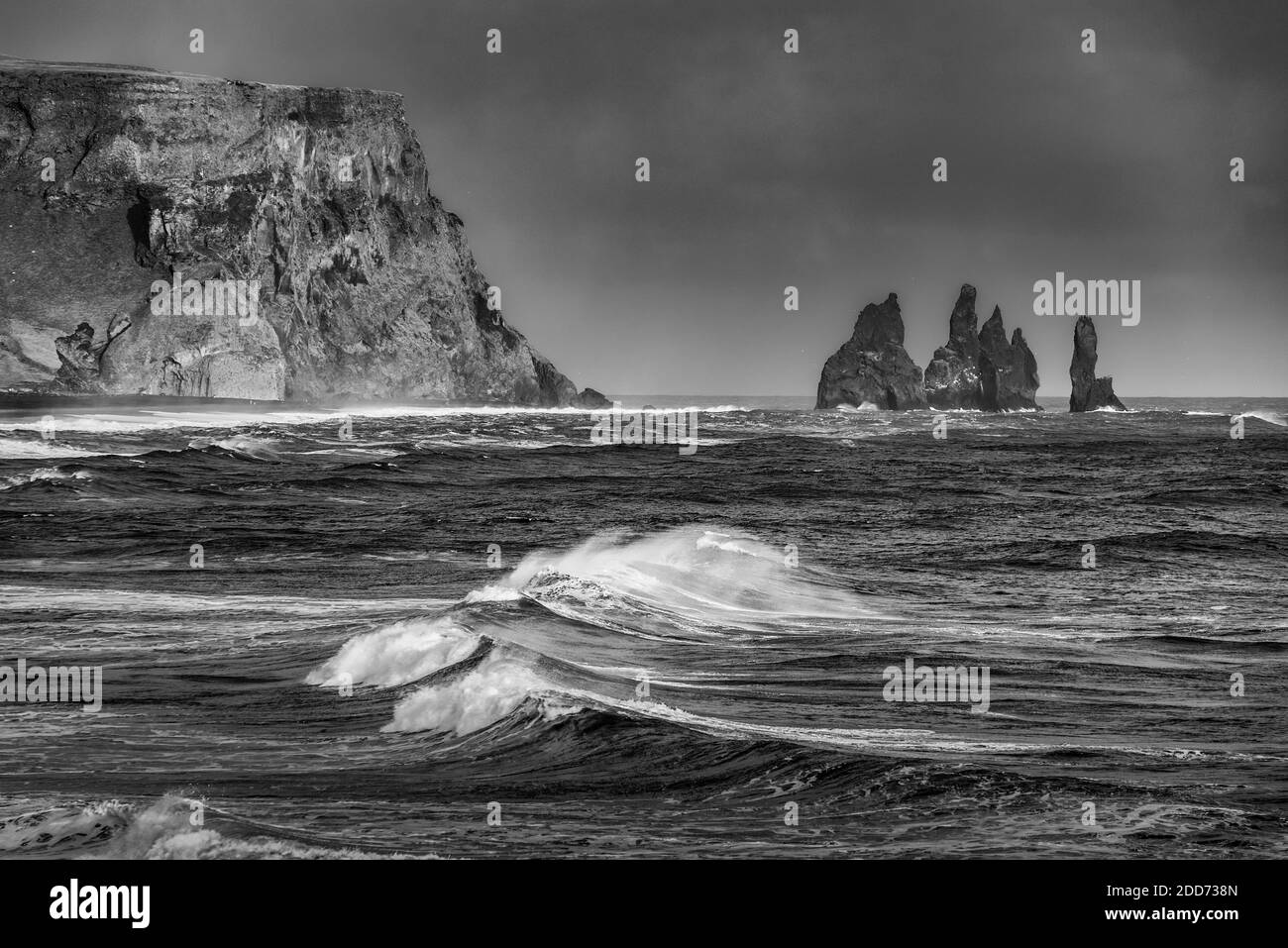 Reynisdrangar Basalt Sea Stacks seen from Dyrholaey Peninsula, near Vik ...