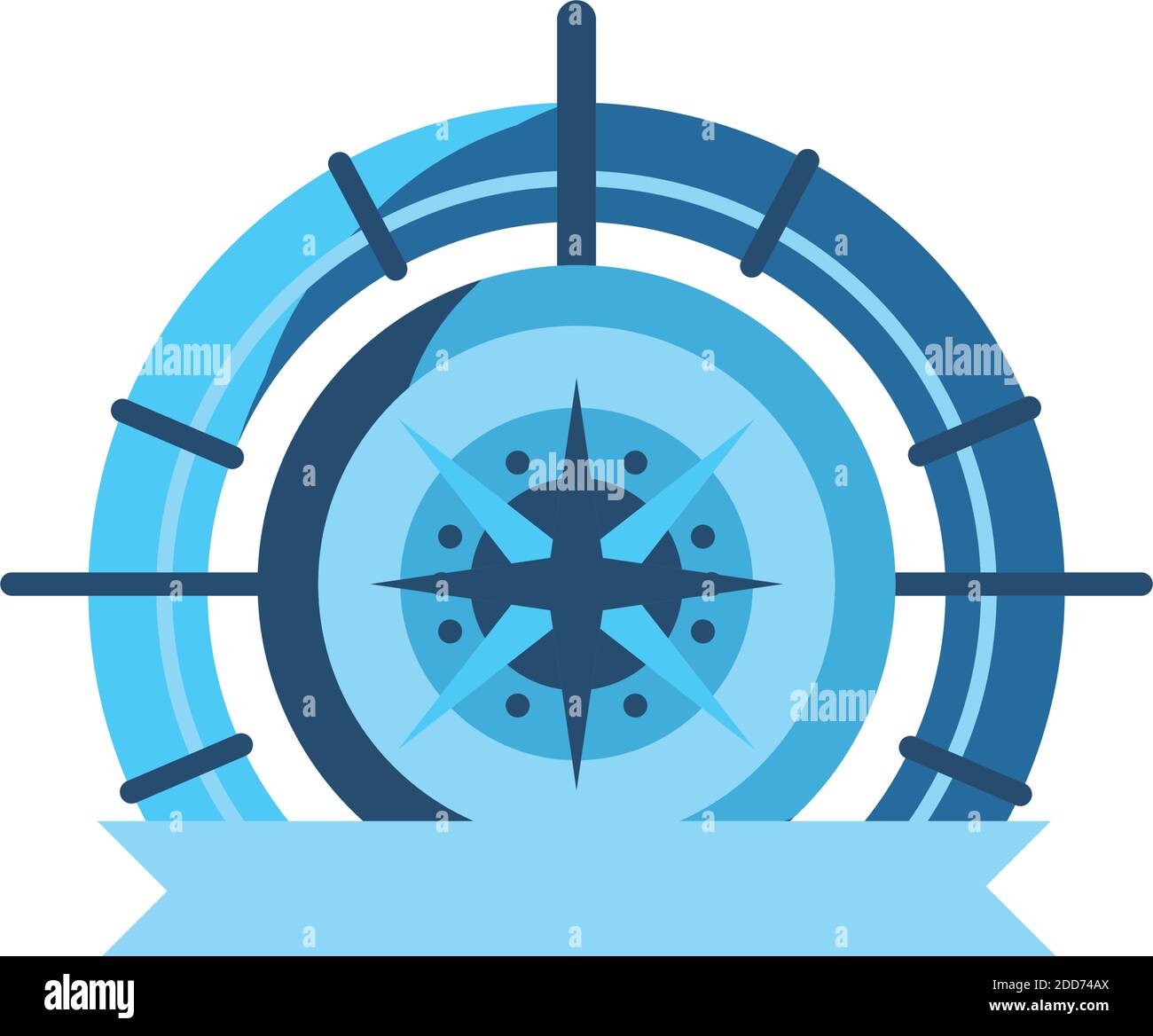 nautical compass in seal stamp with ribbon design sea ocean navigation ...