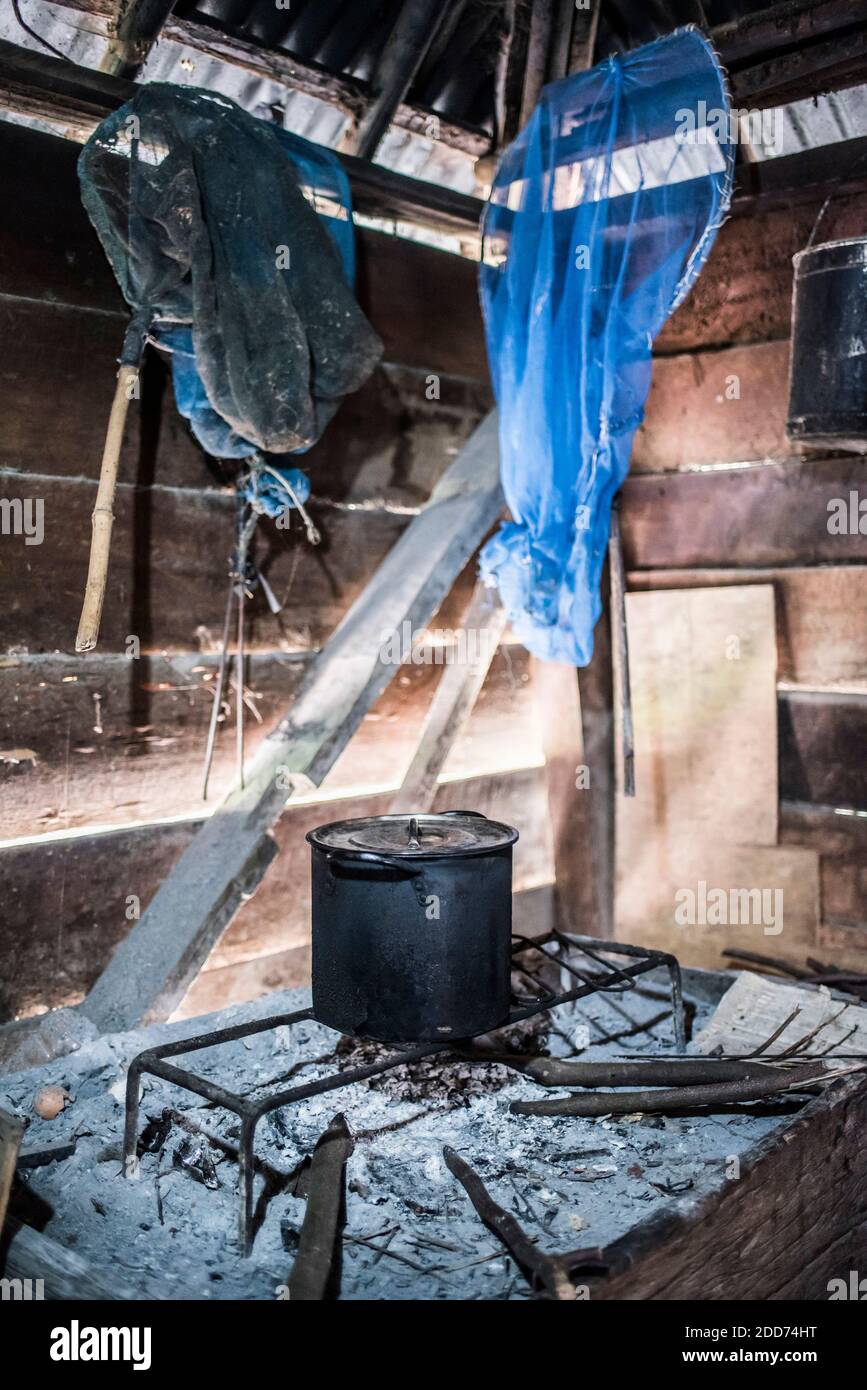 Cooking pot in a traditional Batak House, Lake Toba (Danau Toba), North ...