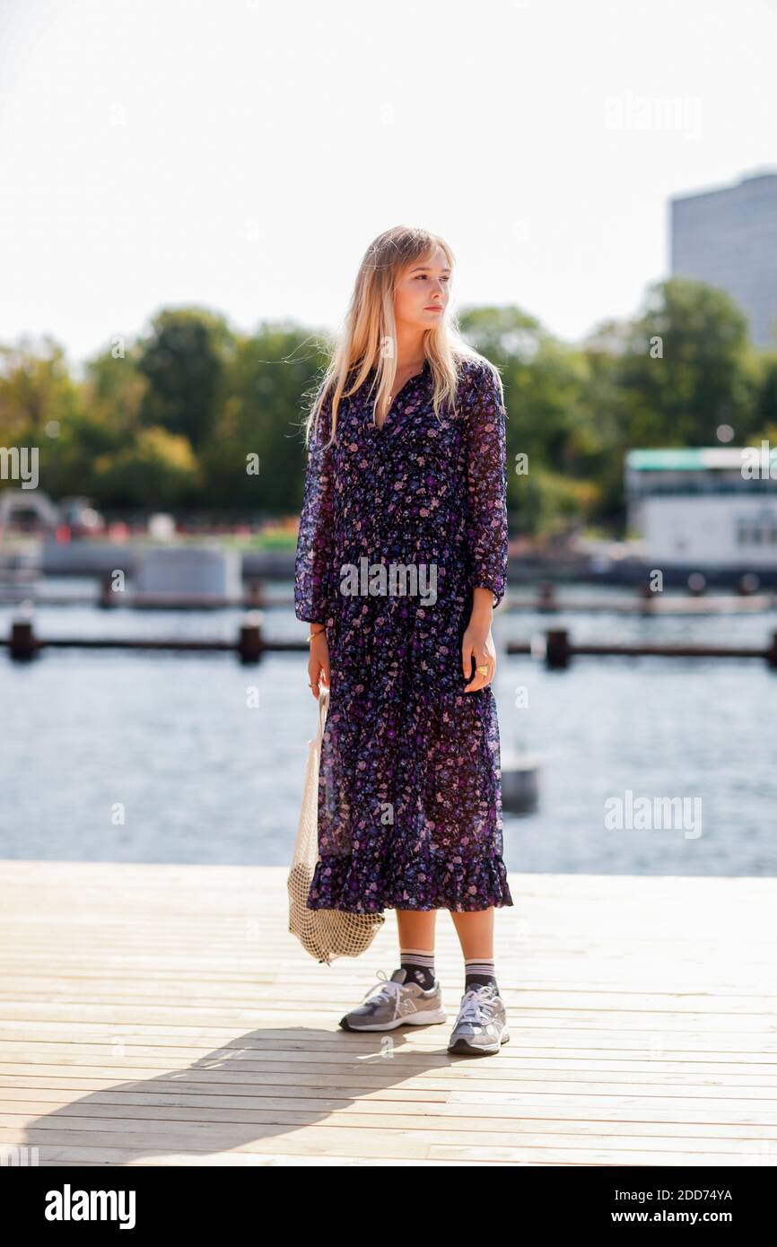 Street style, Cecilie Storm Christensen arriving at Halo spring summer ...