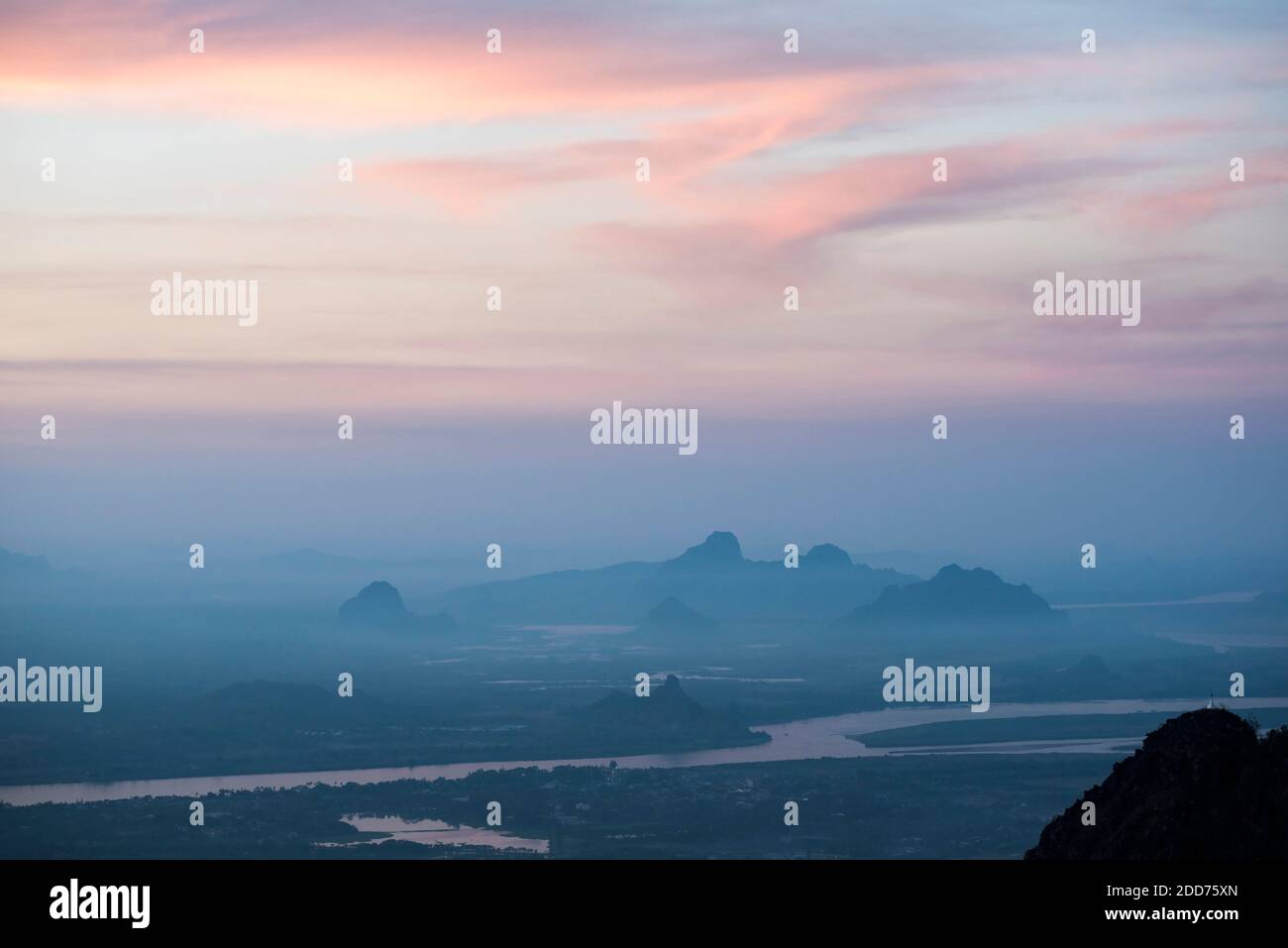 Limestone karst mountains around Hpa An, seen from Mount Zwegabin at ...