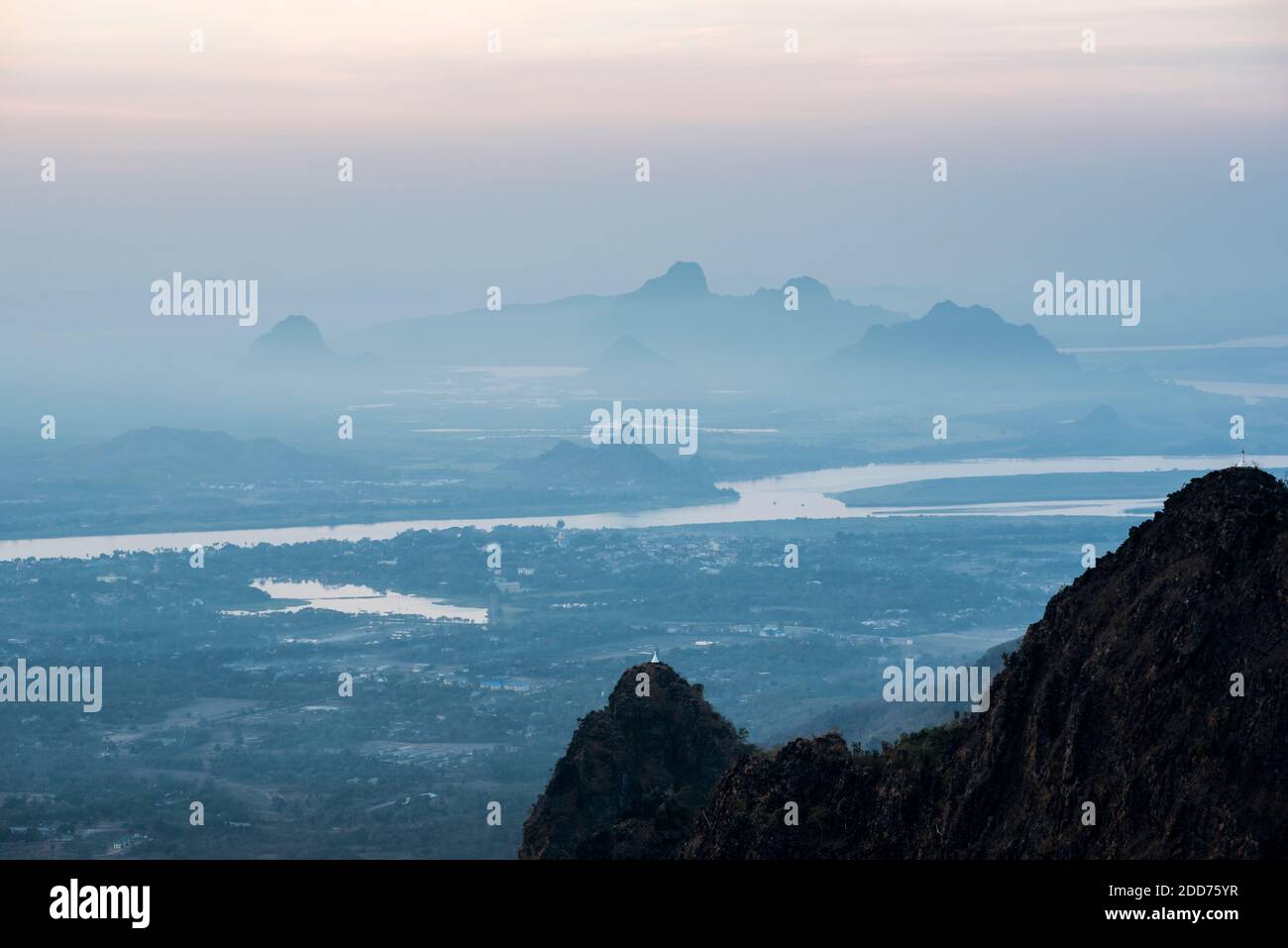 Limestone karst mountains around Hpa An, seen from Mount Zwegabin at ...