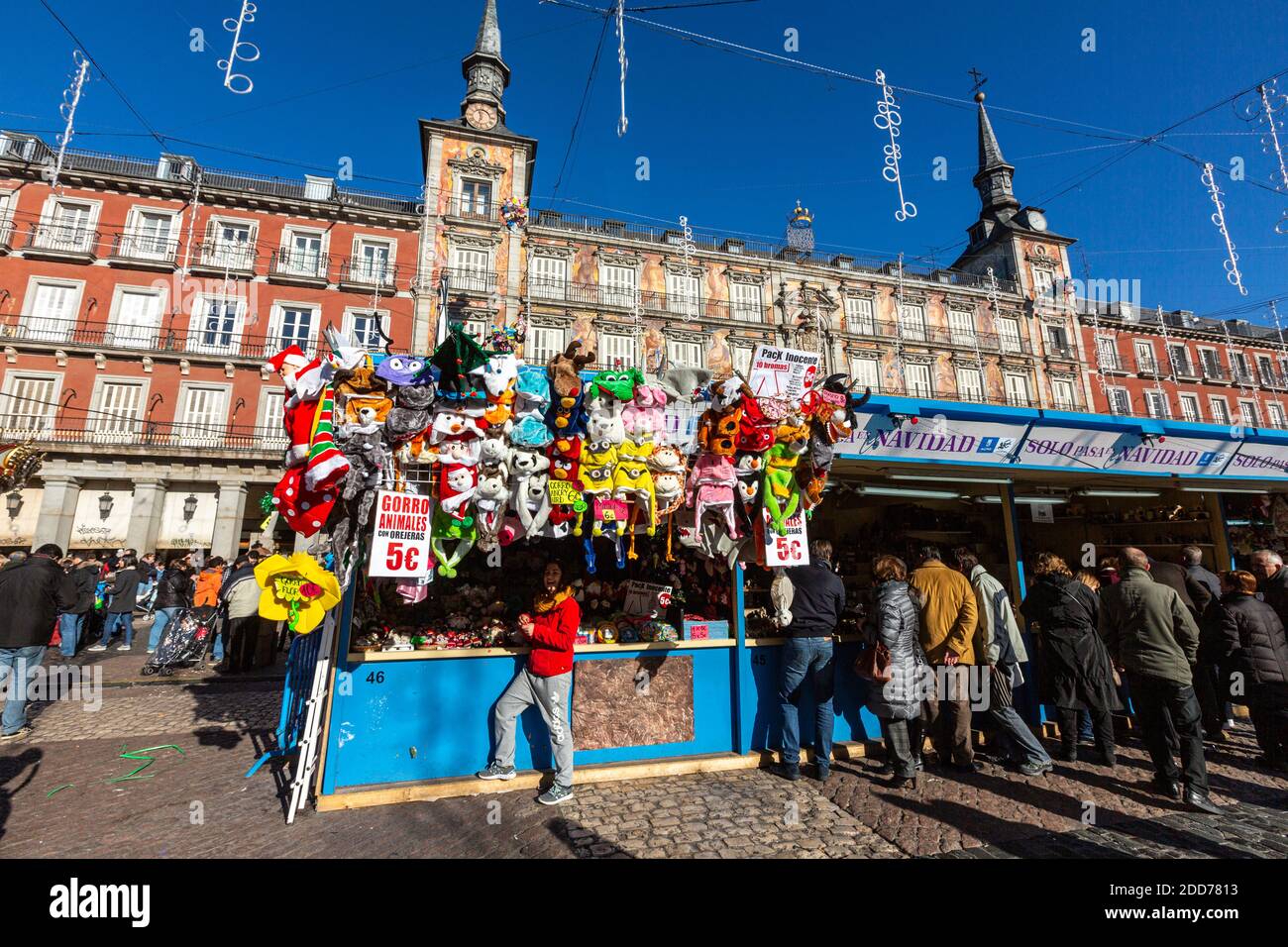 Funny customs stands in Plaza Mayor, Christmas market, Madrid, Spain ...