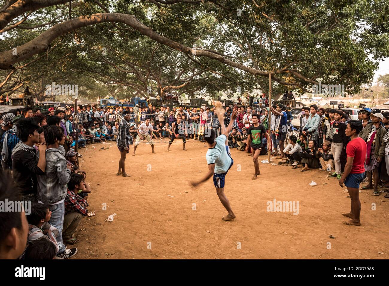 Chin Lone, traditional sport in Myanmar played with a bamboo ball ...