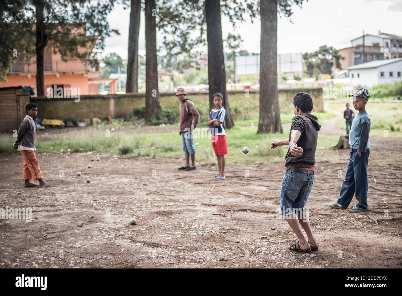 Kids playing Petanque aka Boule, Ambatolampy in the Central Highlands ...