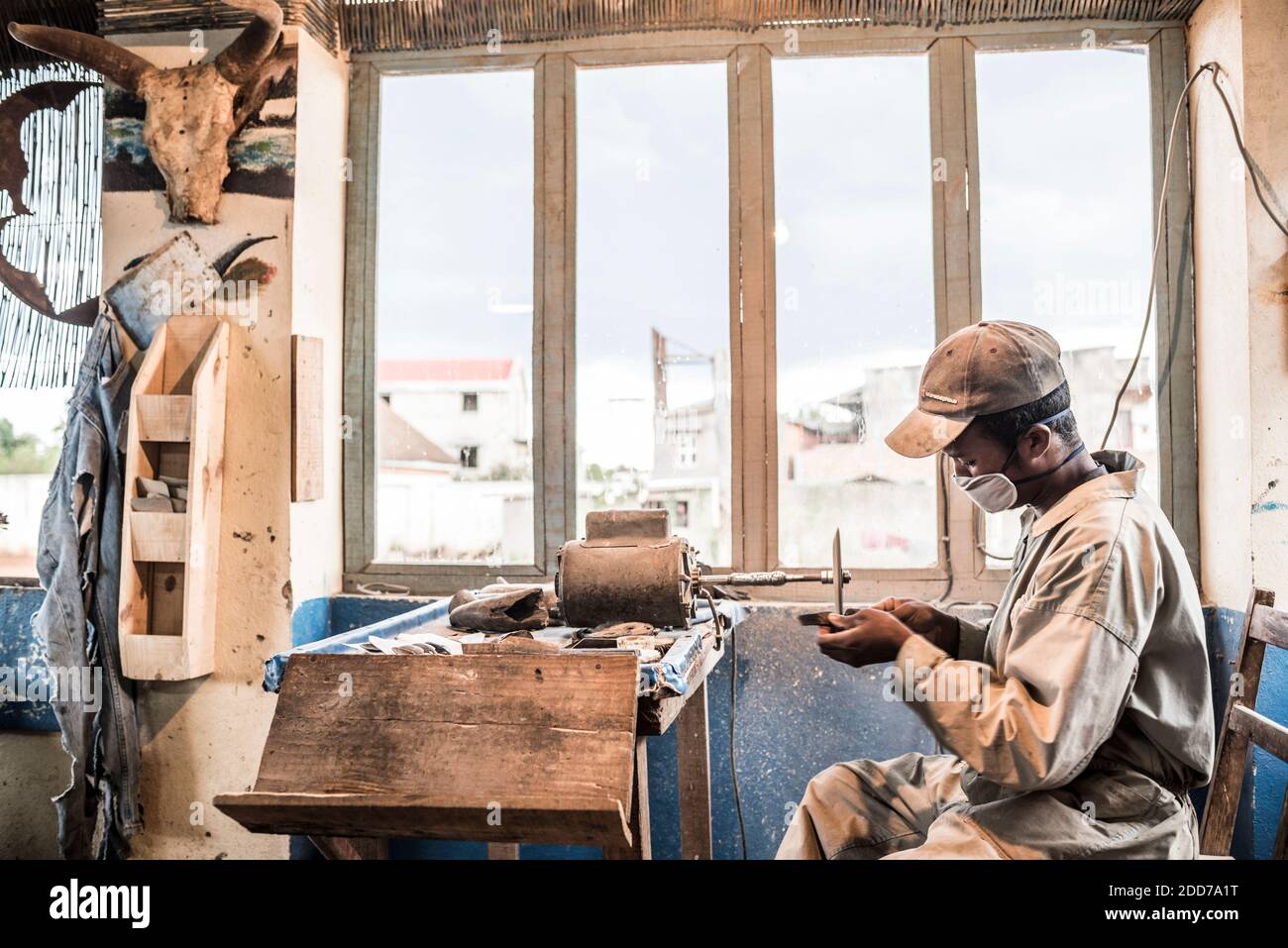 Making crafts from Zebu horn, Antisrabe, Madagascar Central Highlands ...