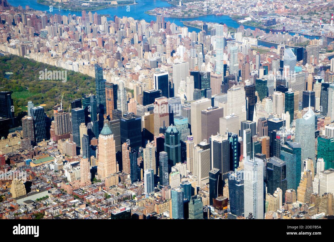 Midtown East, aerial view, New York City, in midday light Stock Photo ...
