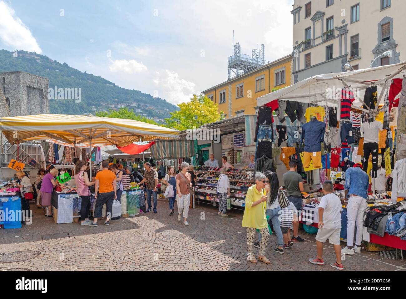 Como, Italy - June 15, 2019: People Shopping at Open Street Market ...
