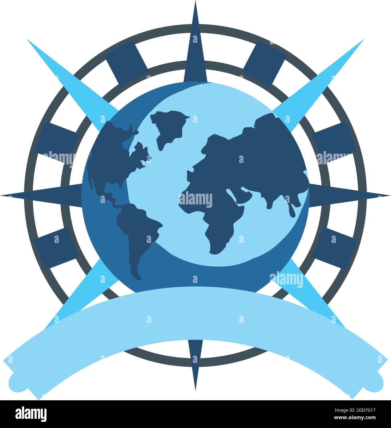 nautical world on compass in seal stamp with ribbon design sea ocean ...