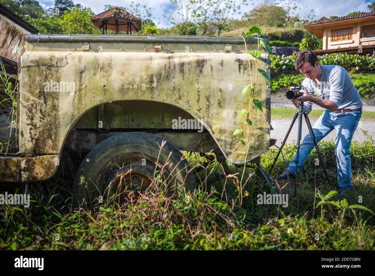 Photographing an old run down Land Rover, Arenal Volcano, Alajuela Province, Costa Rica Stock ...