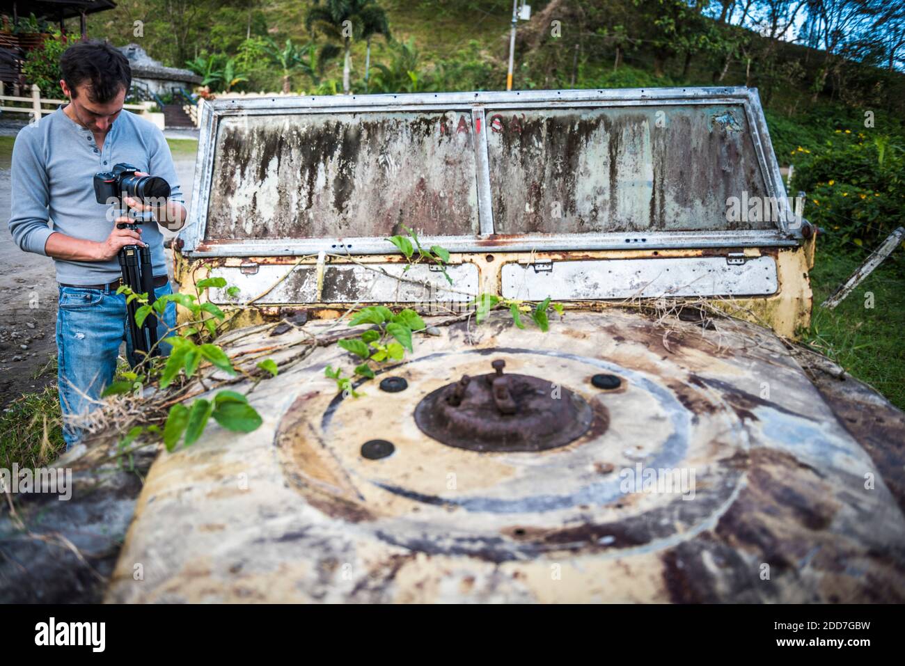 Photographing an old run down Land Rover, Arenal Volcano, Alajuela Province, Costa Rica Stock ...