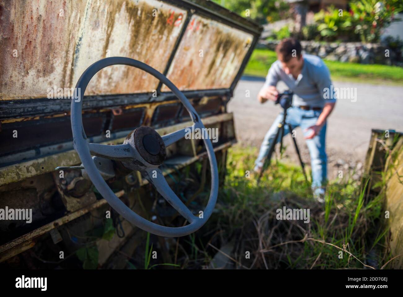 Photographing an old run down Land Rover, Arenal Volcano, Alajuela Province, Costa Rica Stock ...