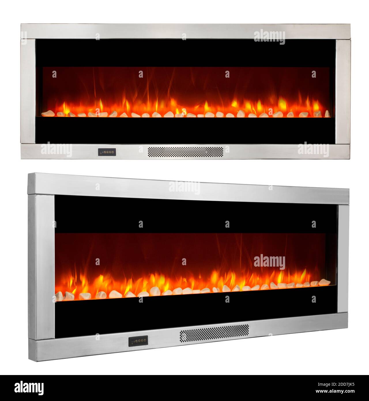 Electric fireplace isolated on white background Stock Photo - Alamy