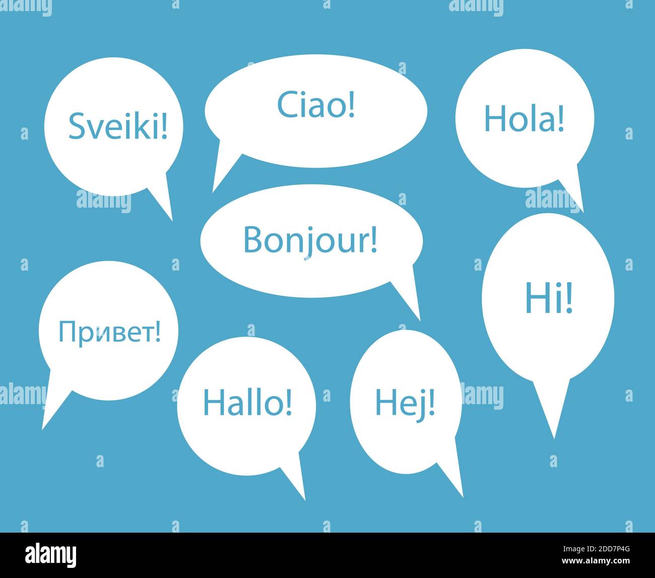 Set of Speech Bubble with Hello Word on Different Languages (Danish ...