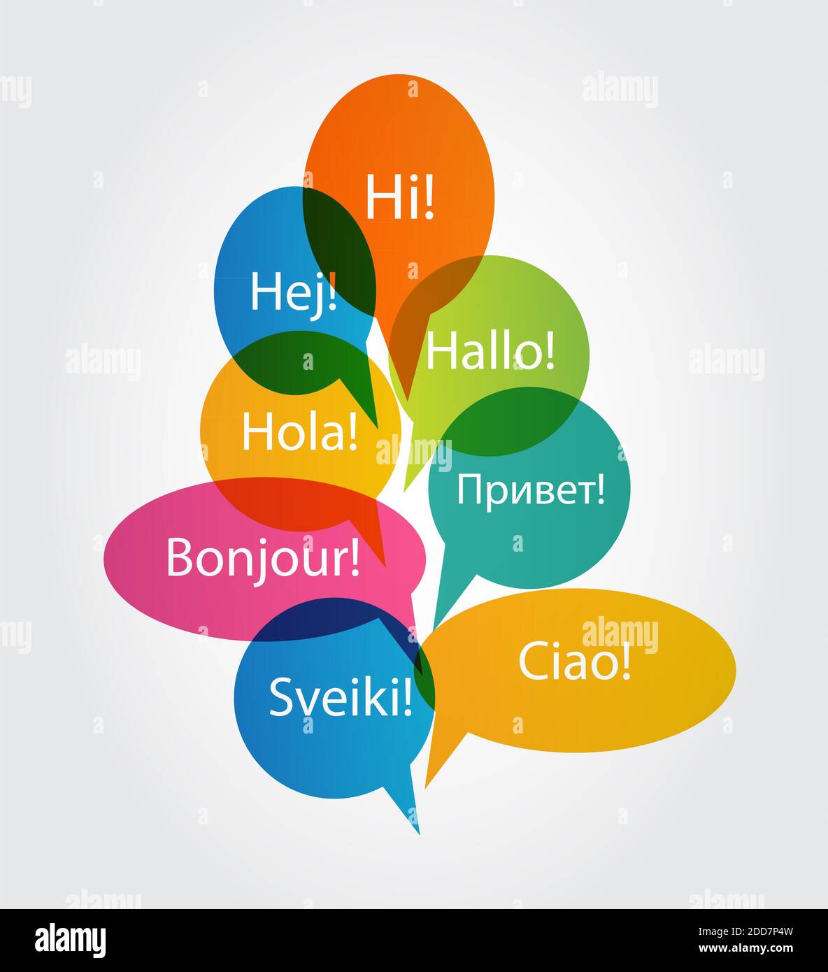 Set of Speech Bubble with Hello Word on Different Languages (Danish ...