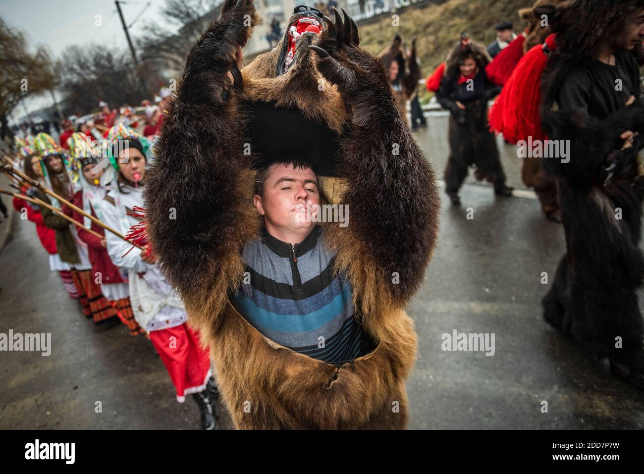 New Year Bear Dancing Festival, Comanesti, Moldova, Romania Stock Photo ...