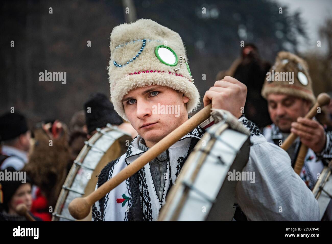 New Year Bear Dancing Festival, Comanesti, Moldova, Romania Stock Photo ...