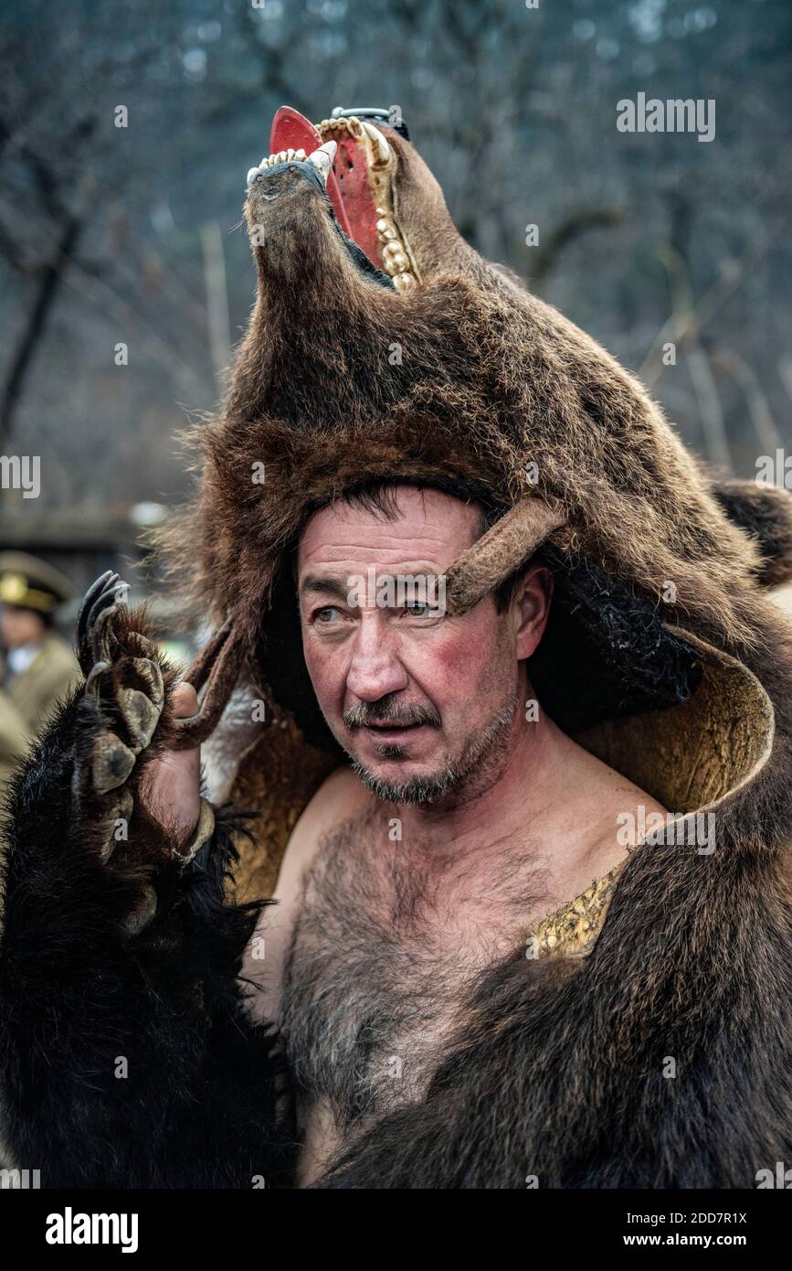 New Year Bear Dancing Festival, Comanesti, Moldova, Romania Stock Photo ...