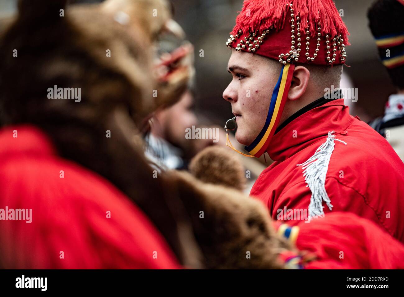 New Year Bear Dancing Festival, Comanesti, Moldova, Romania Stock Photo ...