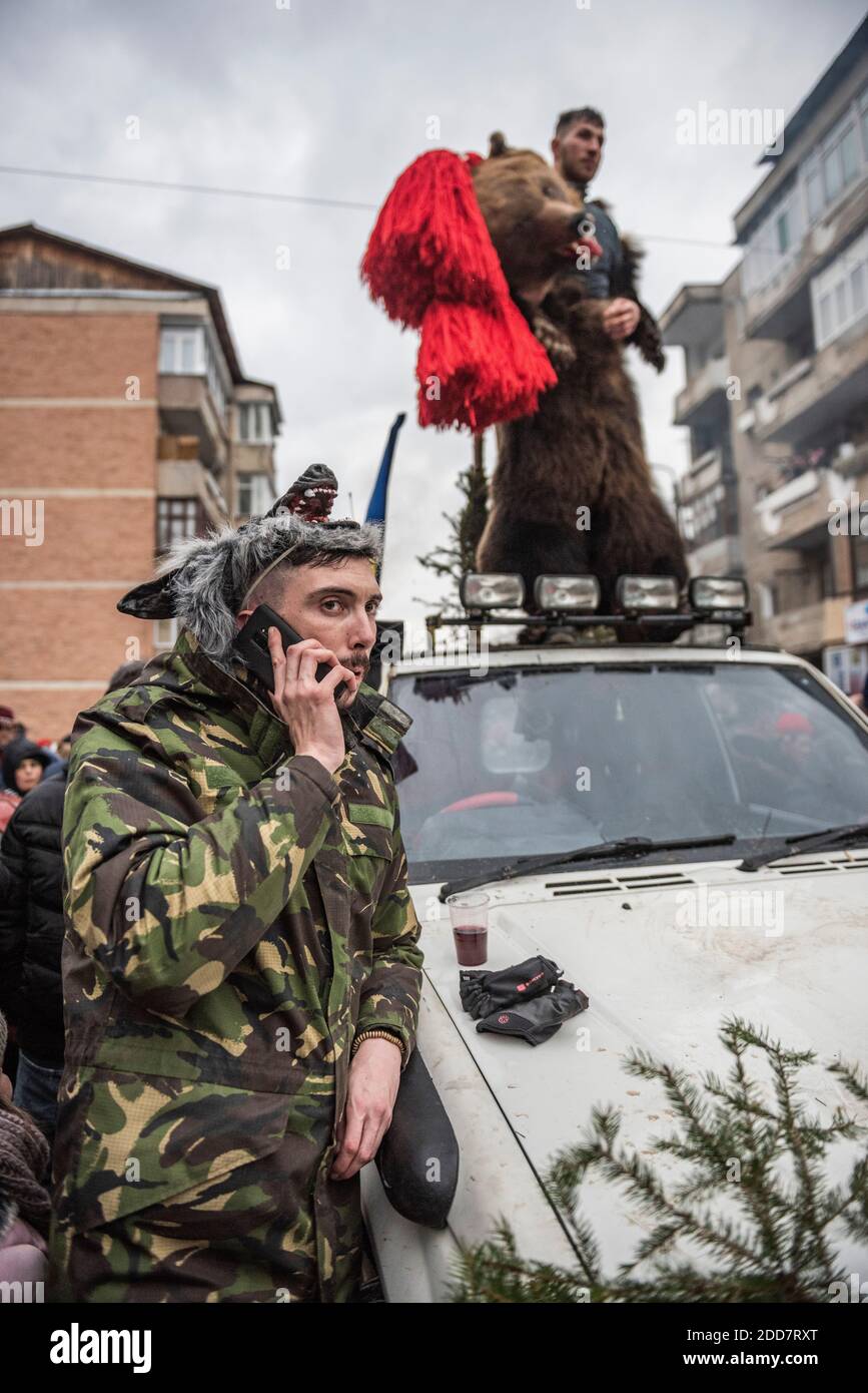 New Year Bear Dancing Festival, Comanesti, Moldova, Romania Stock Photo ...