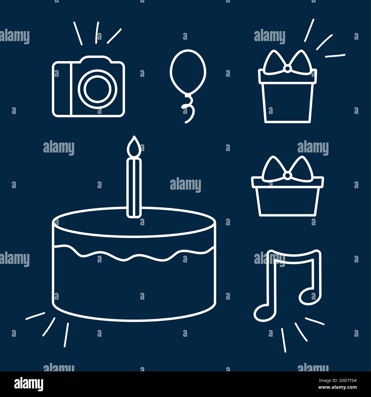 musical note and party icon set over blue background, line style ...