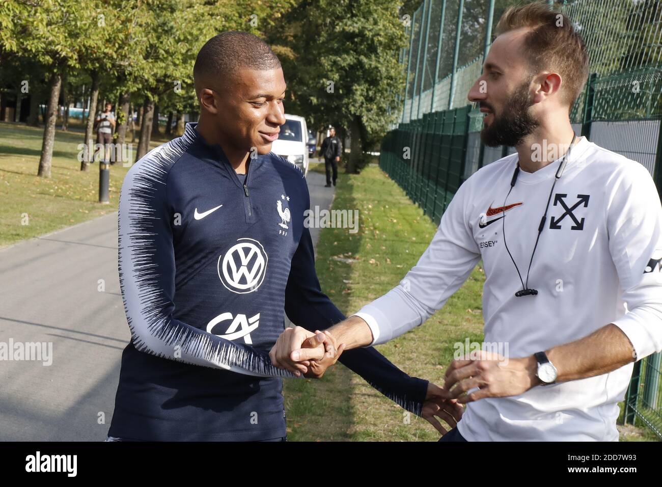 Kylian Mbappe arriving for a training session in the Centre d ...