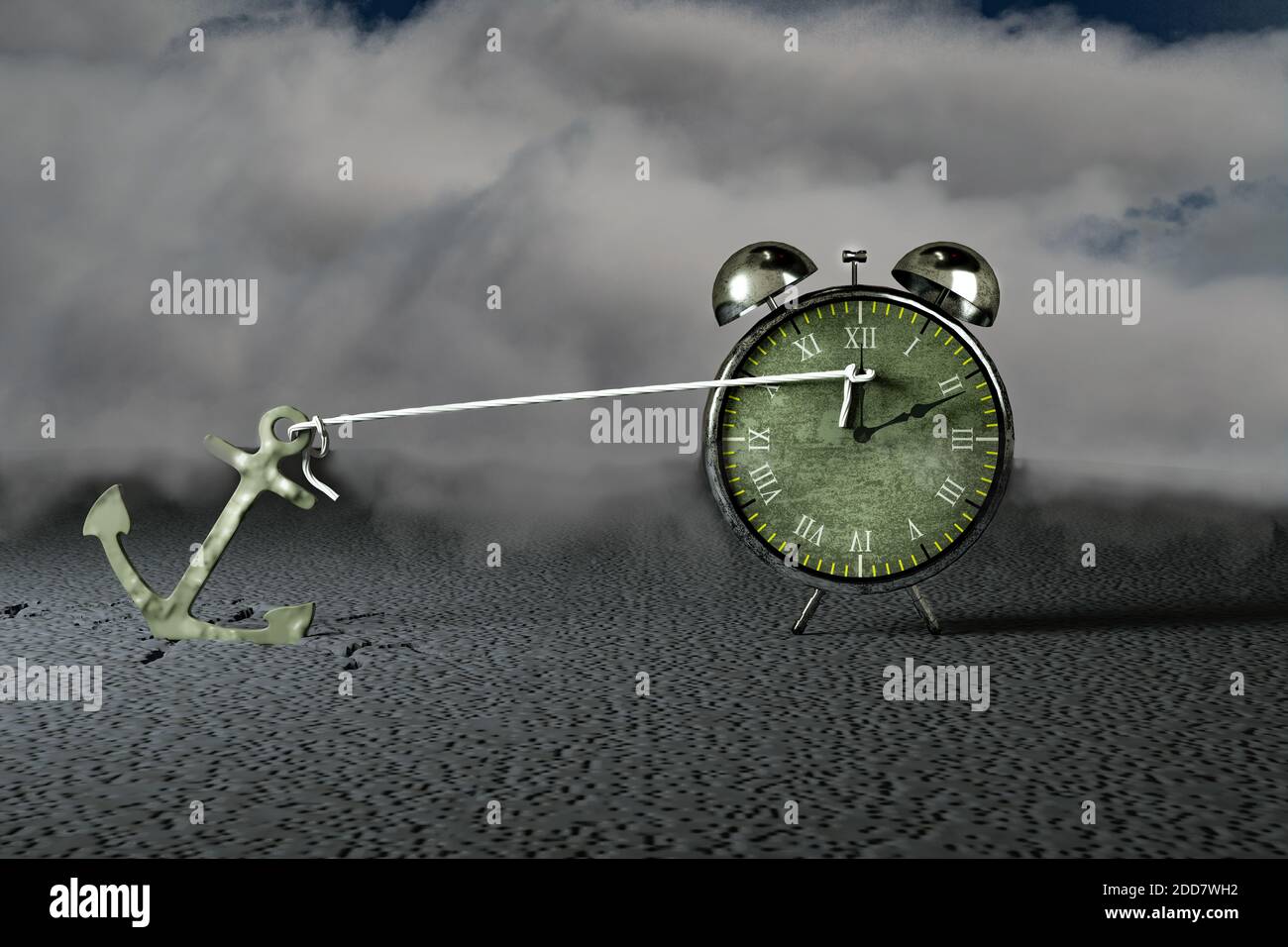 Ship anchor holding a clock indicator. Time management concept. 3d ...