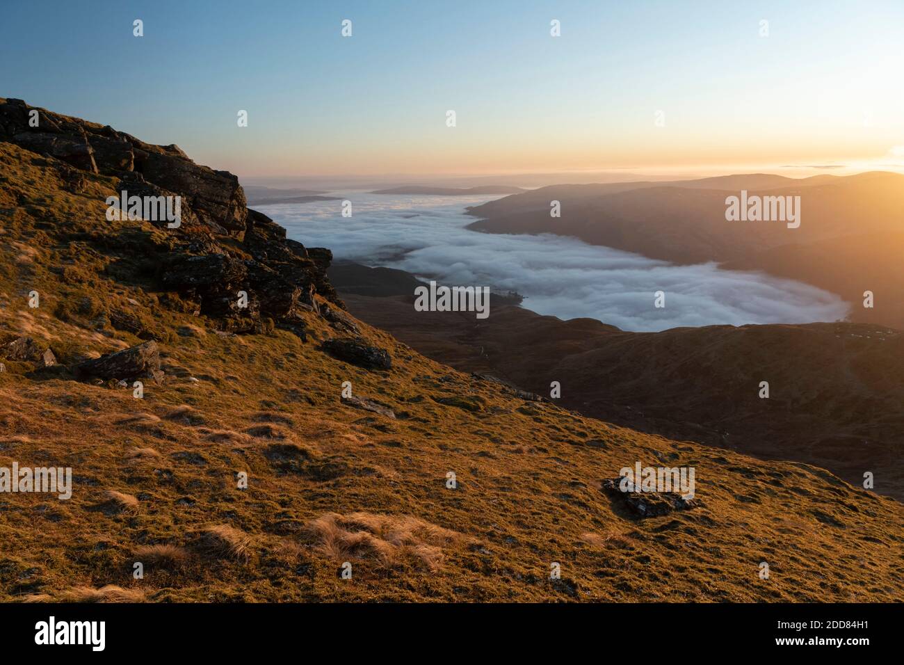 Scottish Highlands mountain landscape at sunset, taken when hiking up ...