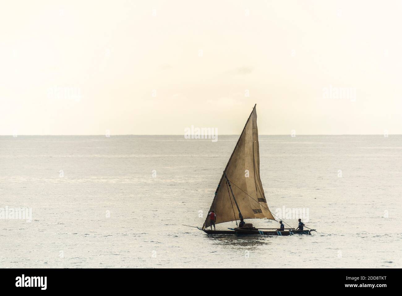 Dhow fishing boat at sunrise at Watamu Bay Beach, Watamu, Kilifi County ...