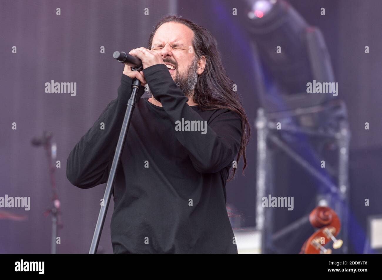 Jonathan Davis performing live on stage at HellFest in Clisson, France ...